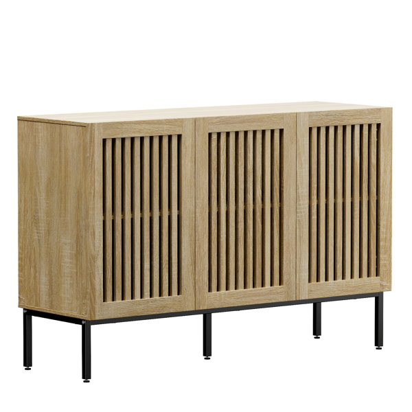 Ebern Designs Storage Cabinet,47.2" Farmhouse Buffet Cabinet With Metal Base And Adjustable ...